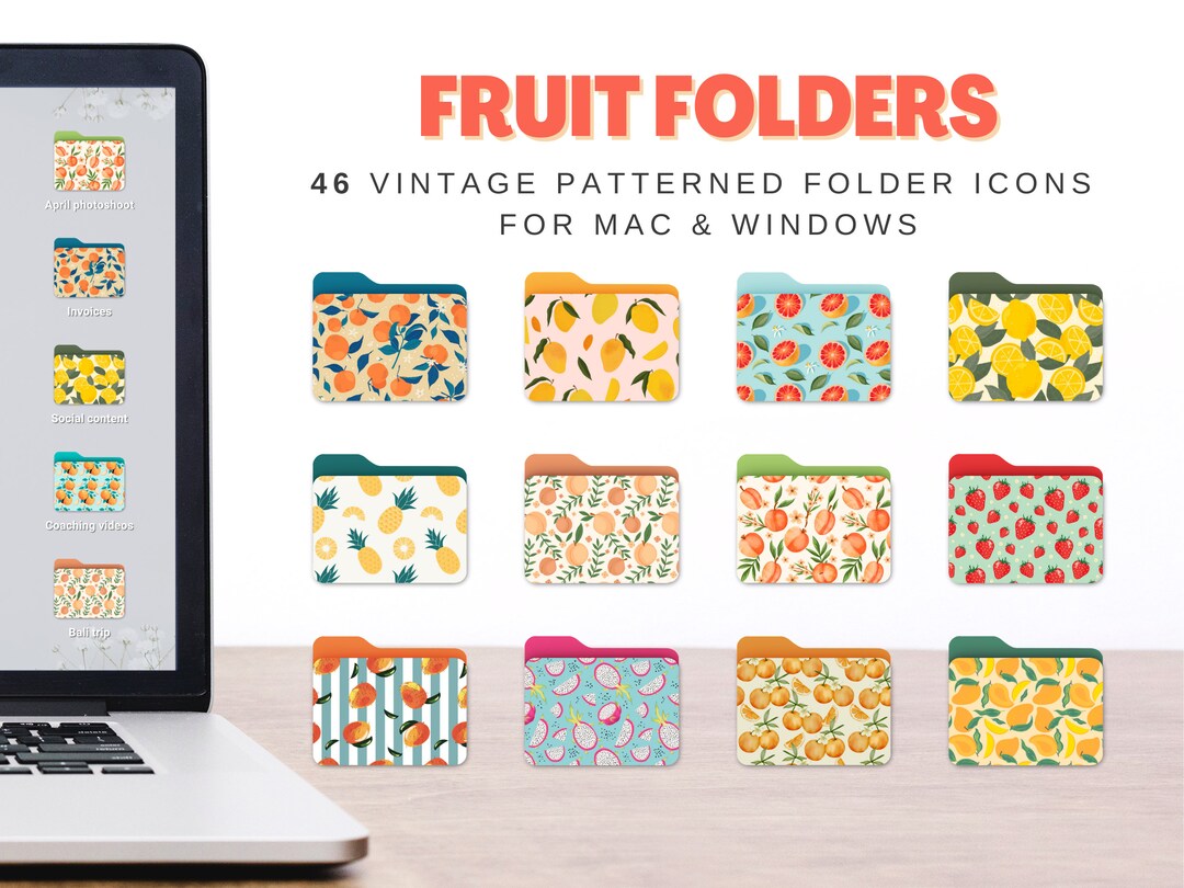 Cute Folder Icons for Mac and Windows | Vintage Patterned Fruit Desktop ...