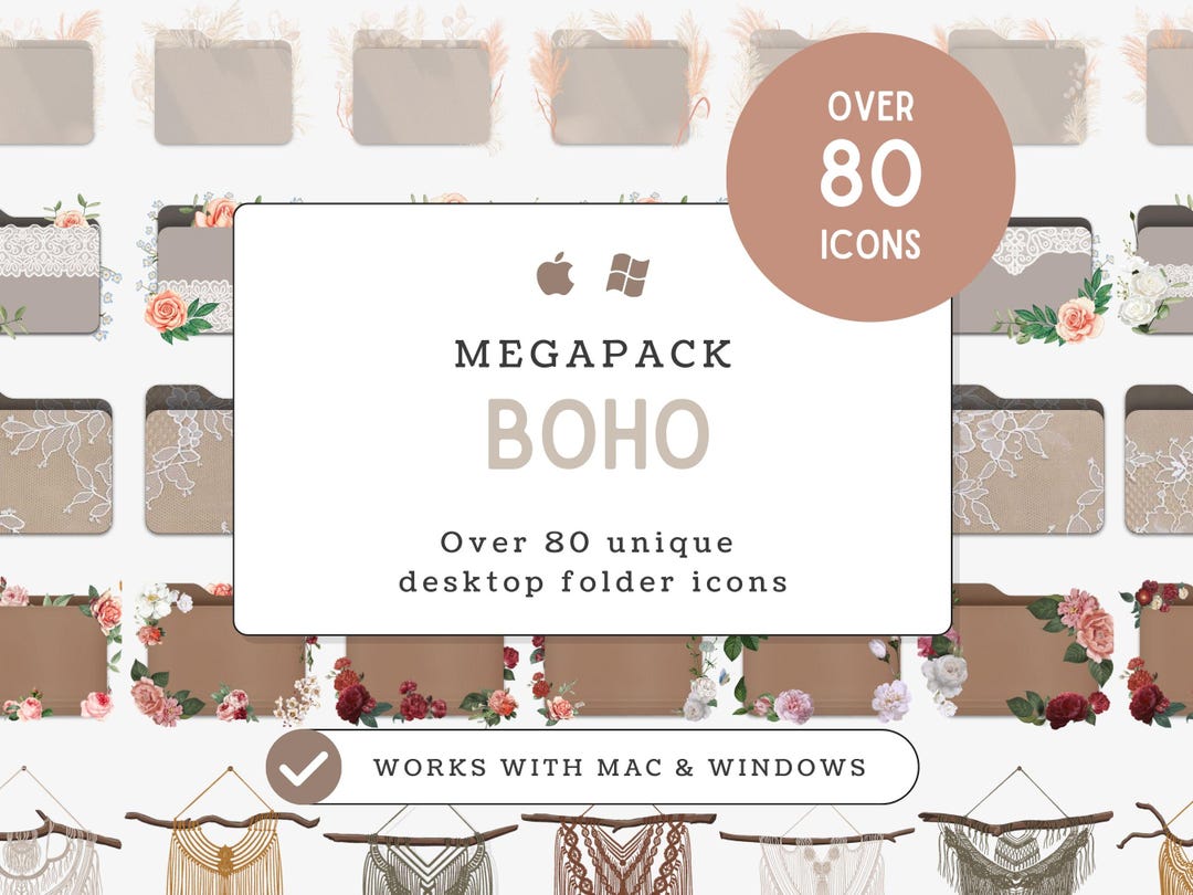 Boho Desktop Icons Bundle, Neutral Desktop Icons, Desktop Folder Icons ...