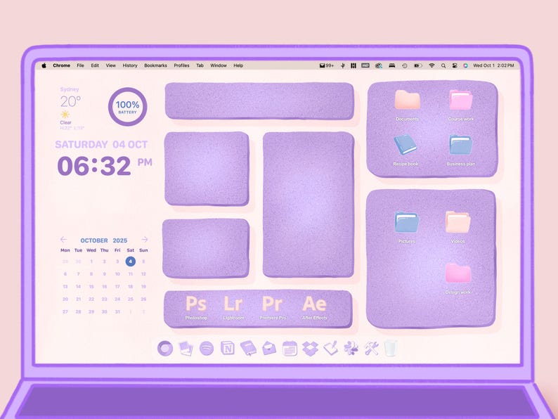 Dreamy Purple Desktop Wallpaper Set, Purple Desktop Organizer With ...