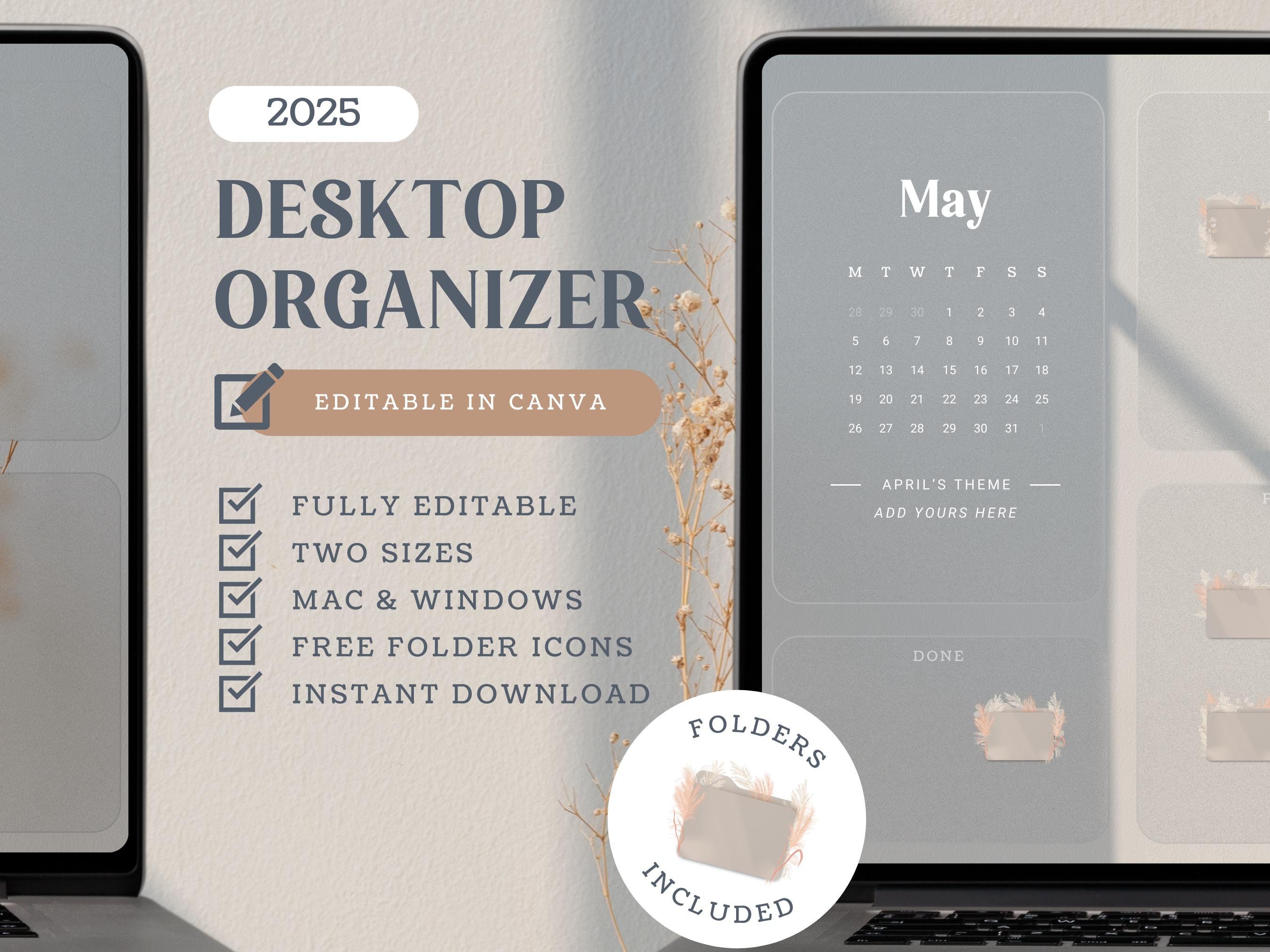 2025 Editable Desktop Organizer Wallpaper With Calendar, Customizable ...