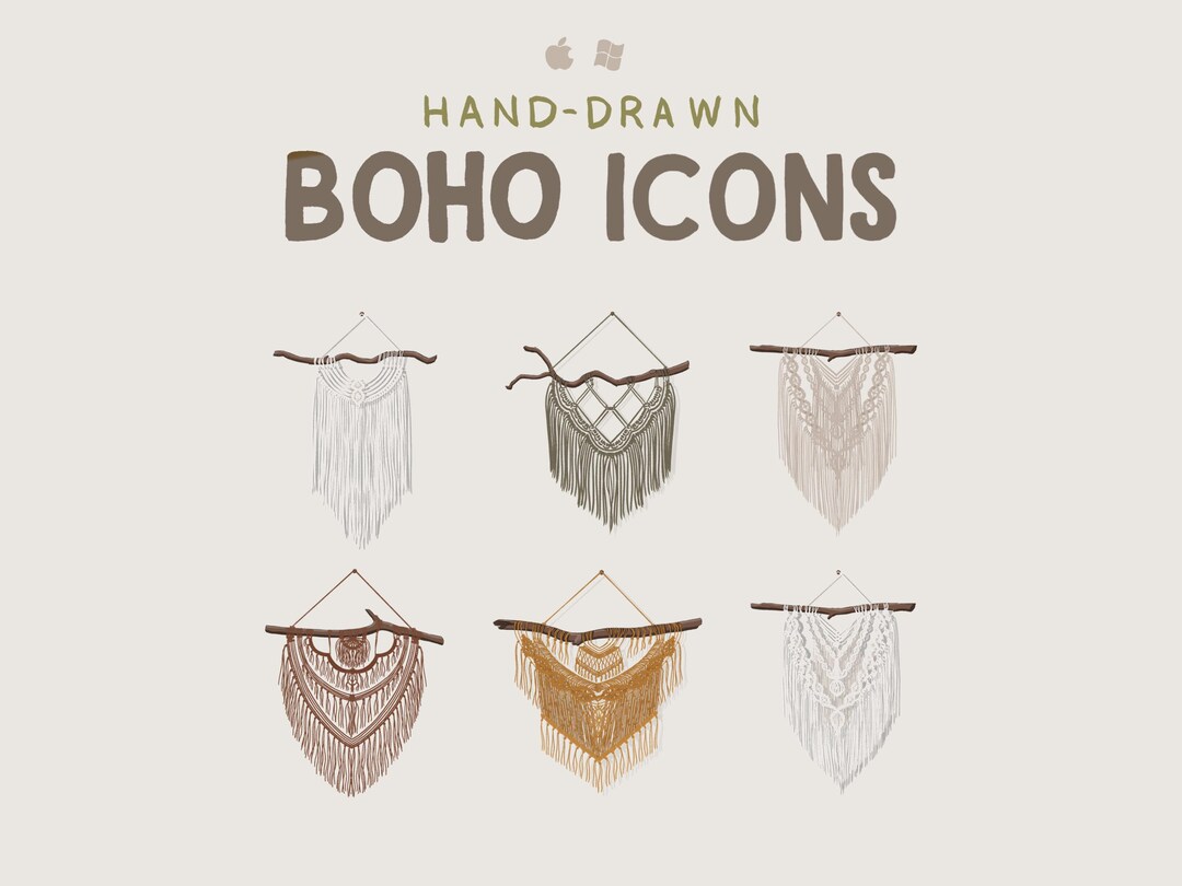 Boho Folder Icons for Mac and Windows | Macrame Folders | Aesthetic ...