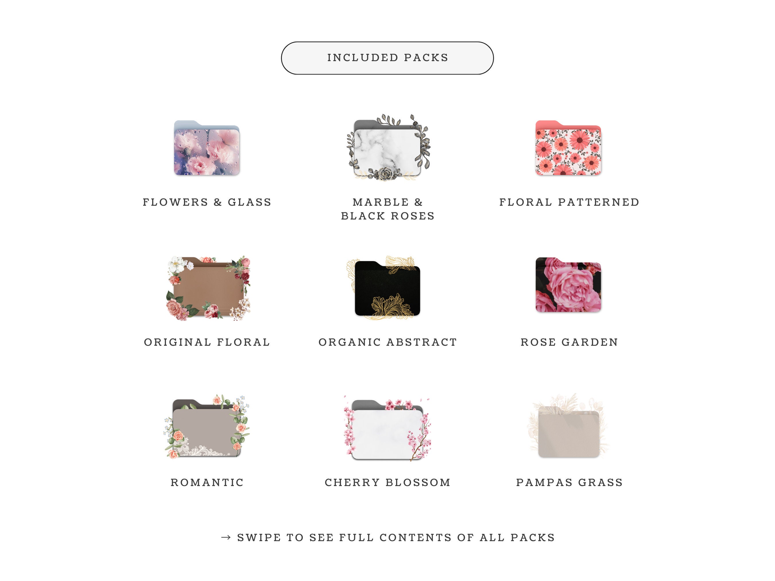 Floral Folder Icons MEGAPACK, Desktop Folder Icons, Cute File Folder ...