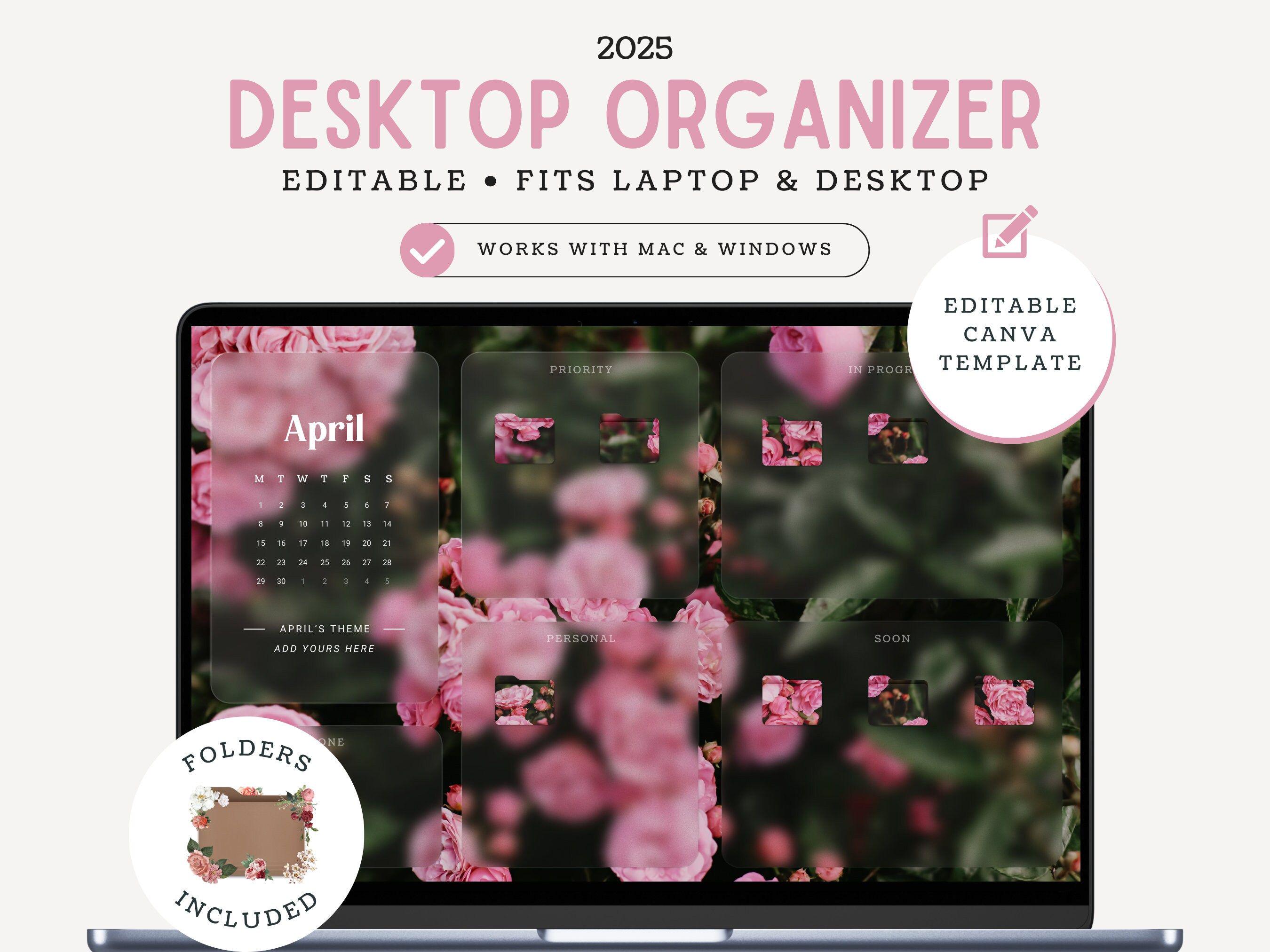2025 Desktop Organizer Wallpaper With Calendar Floral Aesthetic ...