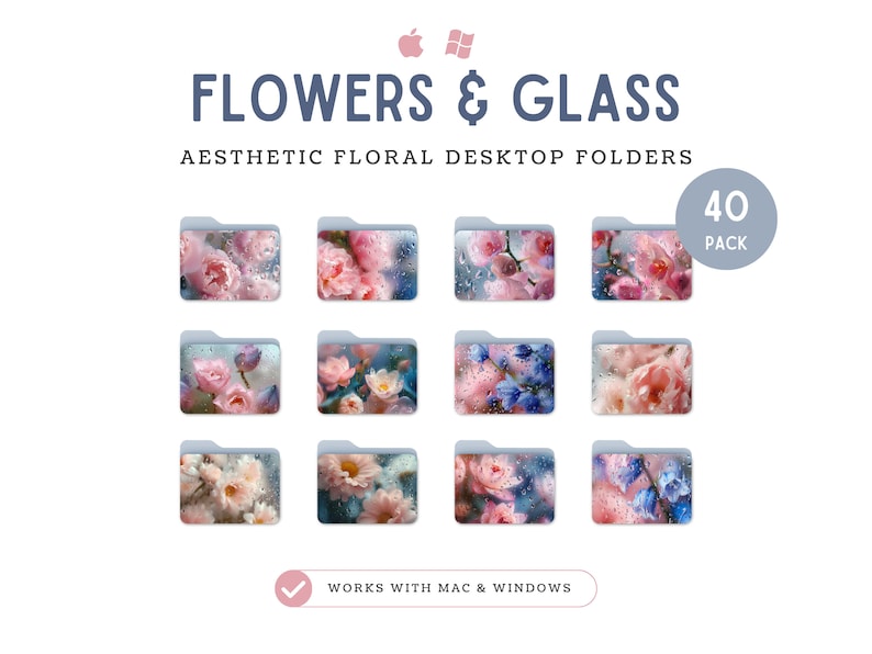 40 Frosted Floral Desktop Folder Icons, Desktop Icons for Mac and ...