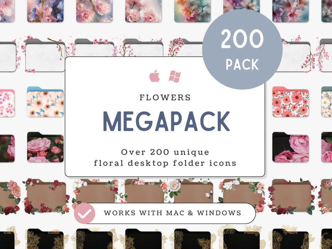 Floral Folder Icons MEGAPACK, Desktop Folder Icons, Cute File Folder ...