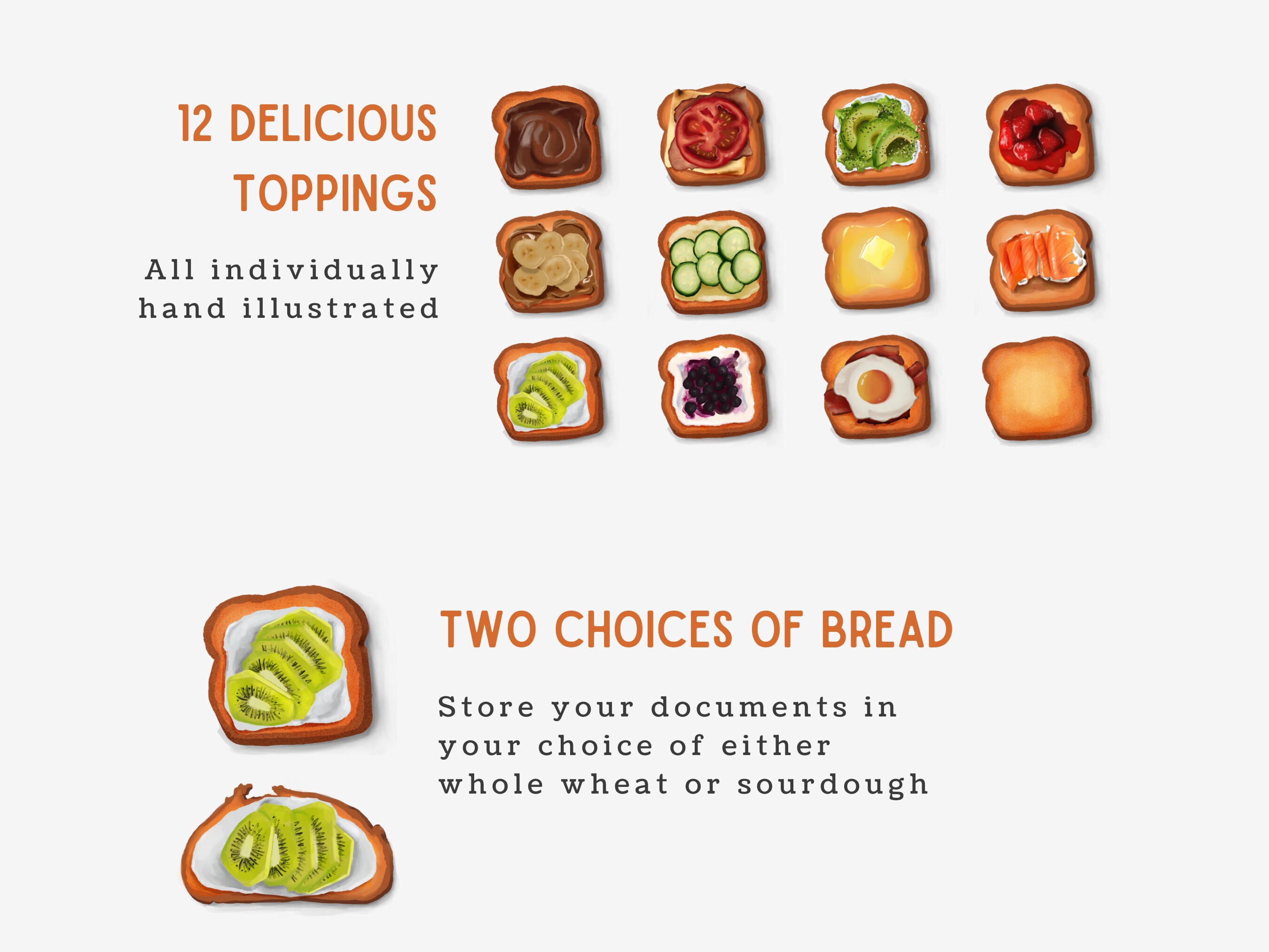 Cute Toast Folder Icons for Mac and Windows, Desktop Icons Kawaii ...