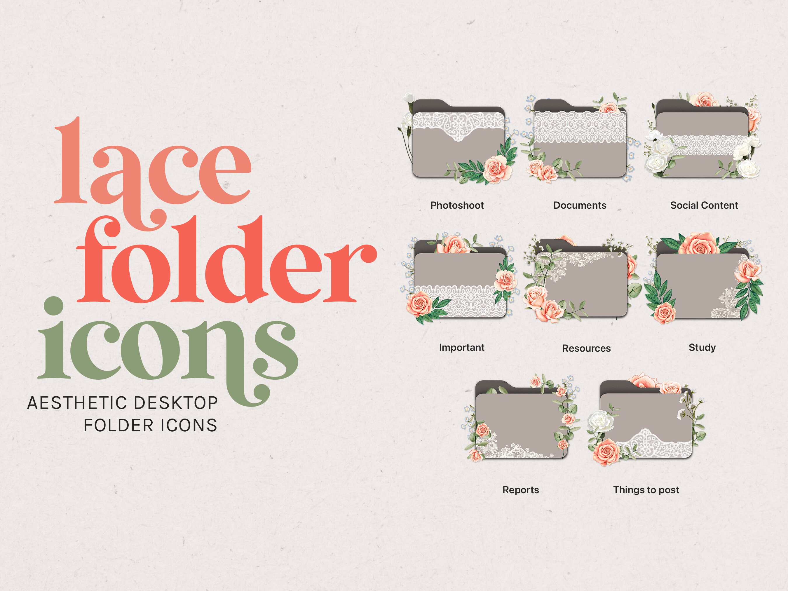 Floral Folder Icons for Mac and Windows Lace and Roses Icons - Etsy