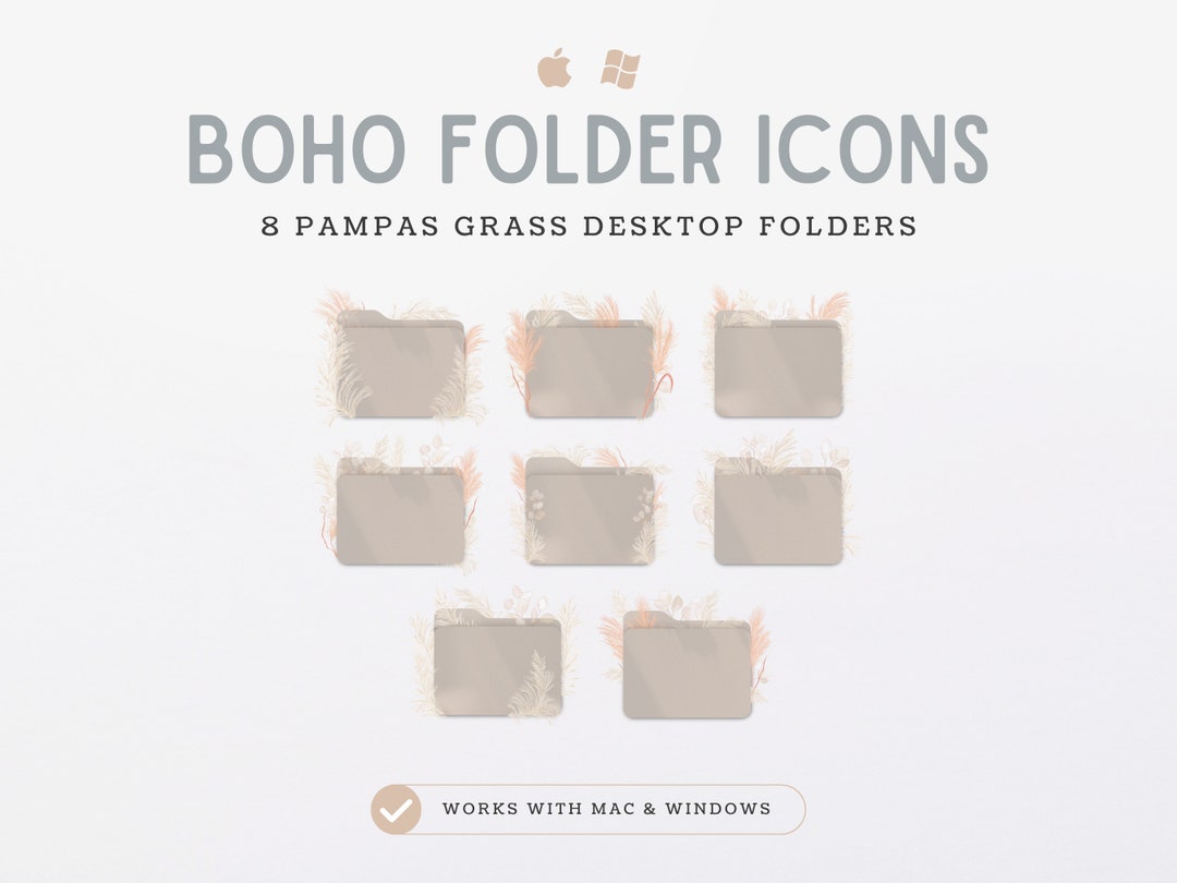 Boho Folder Icons for Mac and Windows | Pampas Grass Folders ...