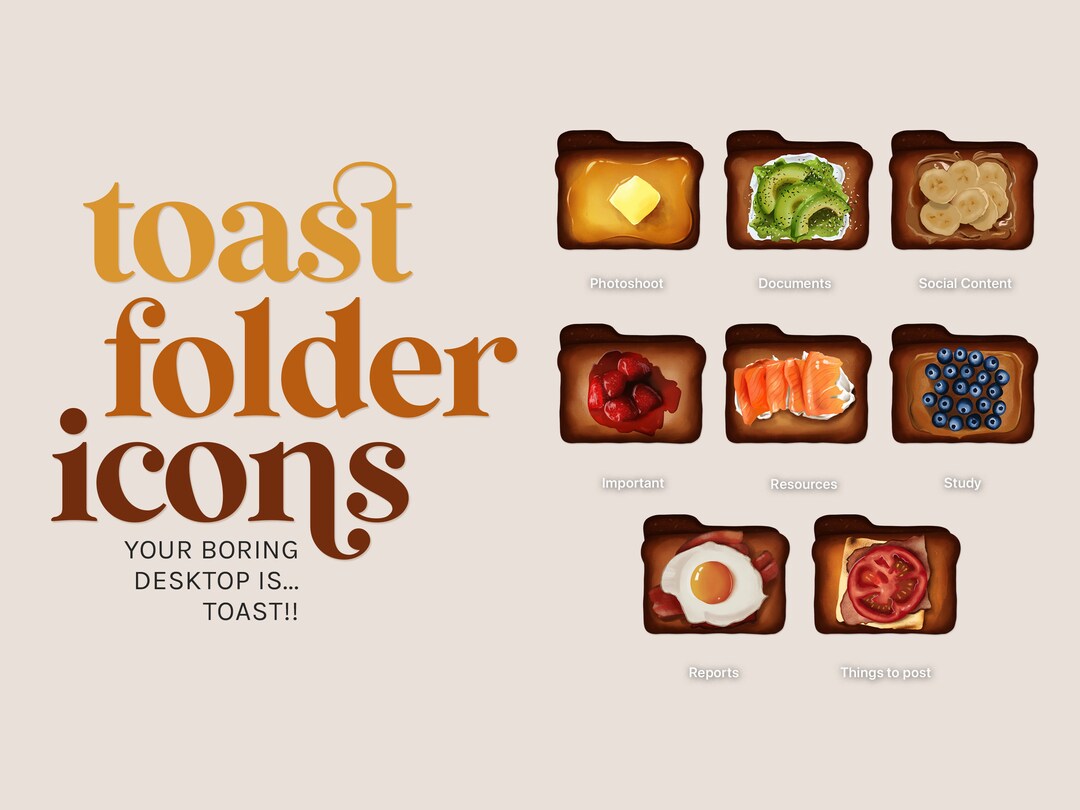 Toast Folder Icons for Mac and Windows Cute Desktop Icons PC Folder ...