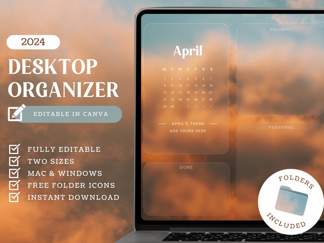 2024 Desktop Organizer Wallpaper With Calendar Sunrise, Morning Clouds ...