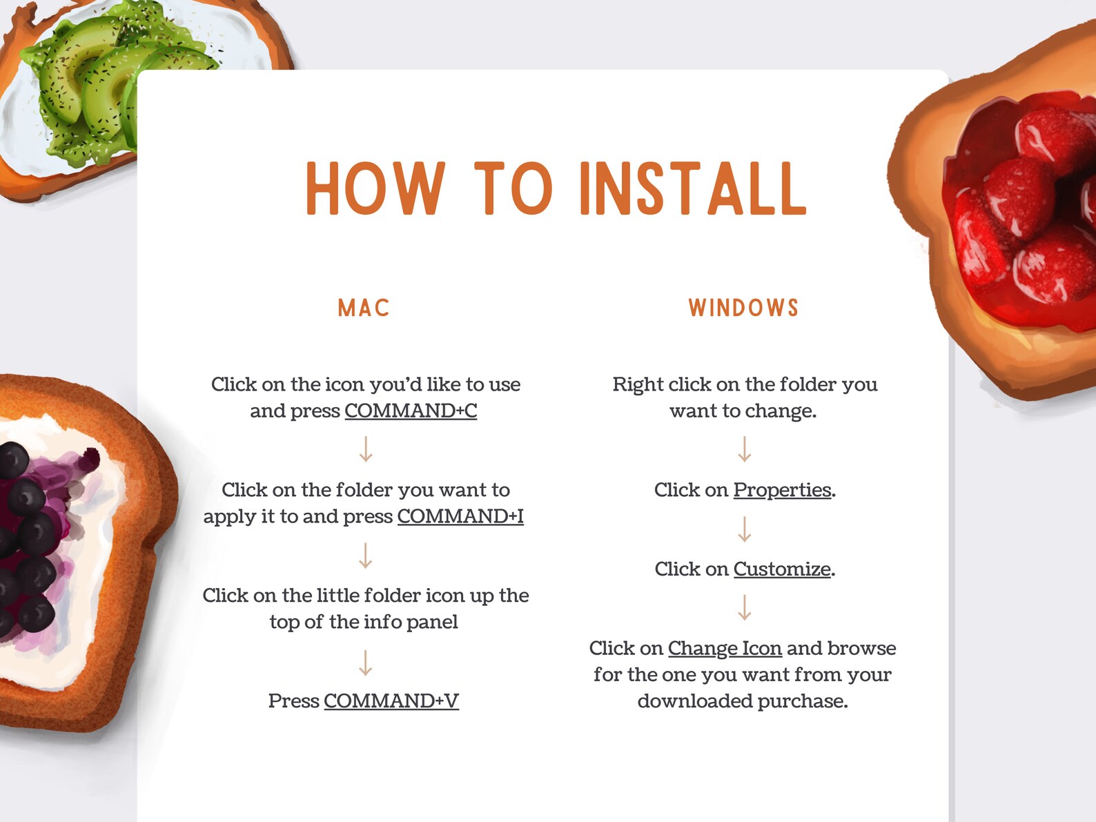 Cute Toast Folder Icons for Mac and Windows, Desktop Icons Kawaii ...