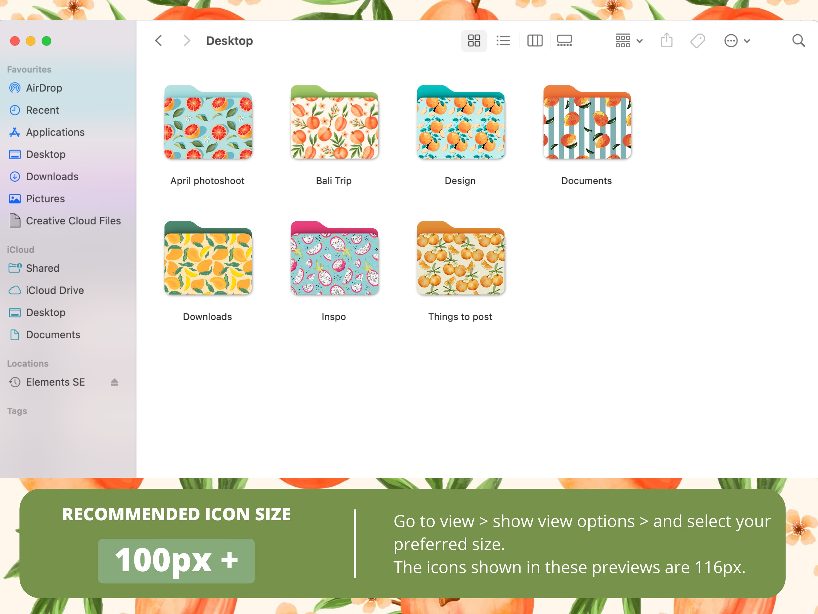Cute Folder Icons for Mac and Windows | Vintage Patterned Fruit Desktop ...
