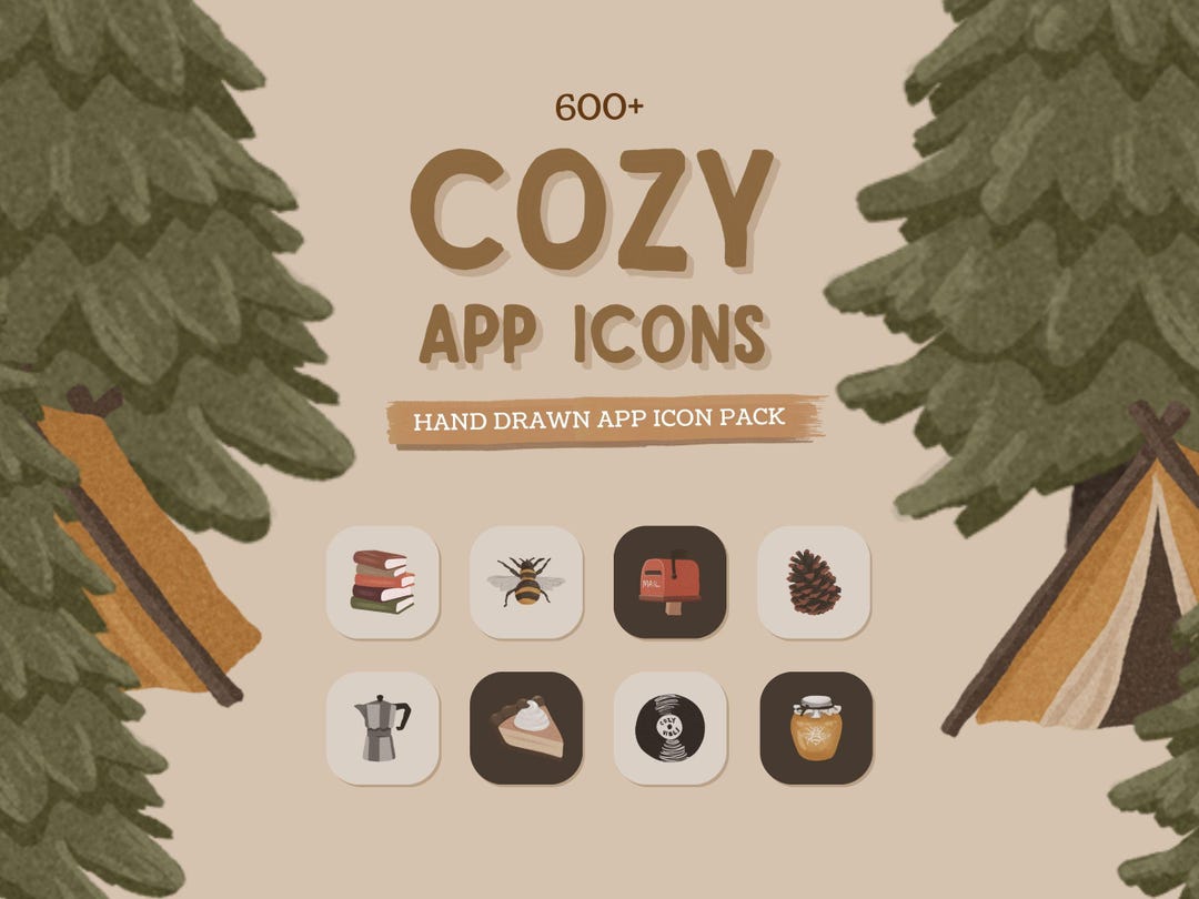Cozy App Icons for Phone and Tablet, Cottagecore Icons, Camping and ...