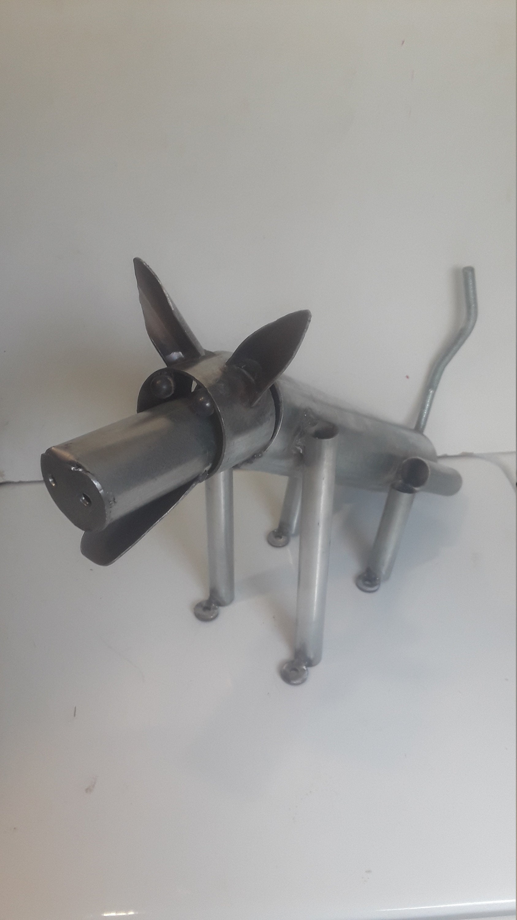 Recycled Metal Sitting Dog Sculpture - Etsy
