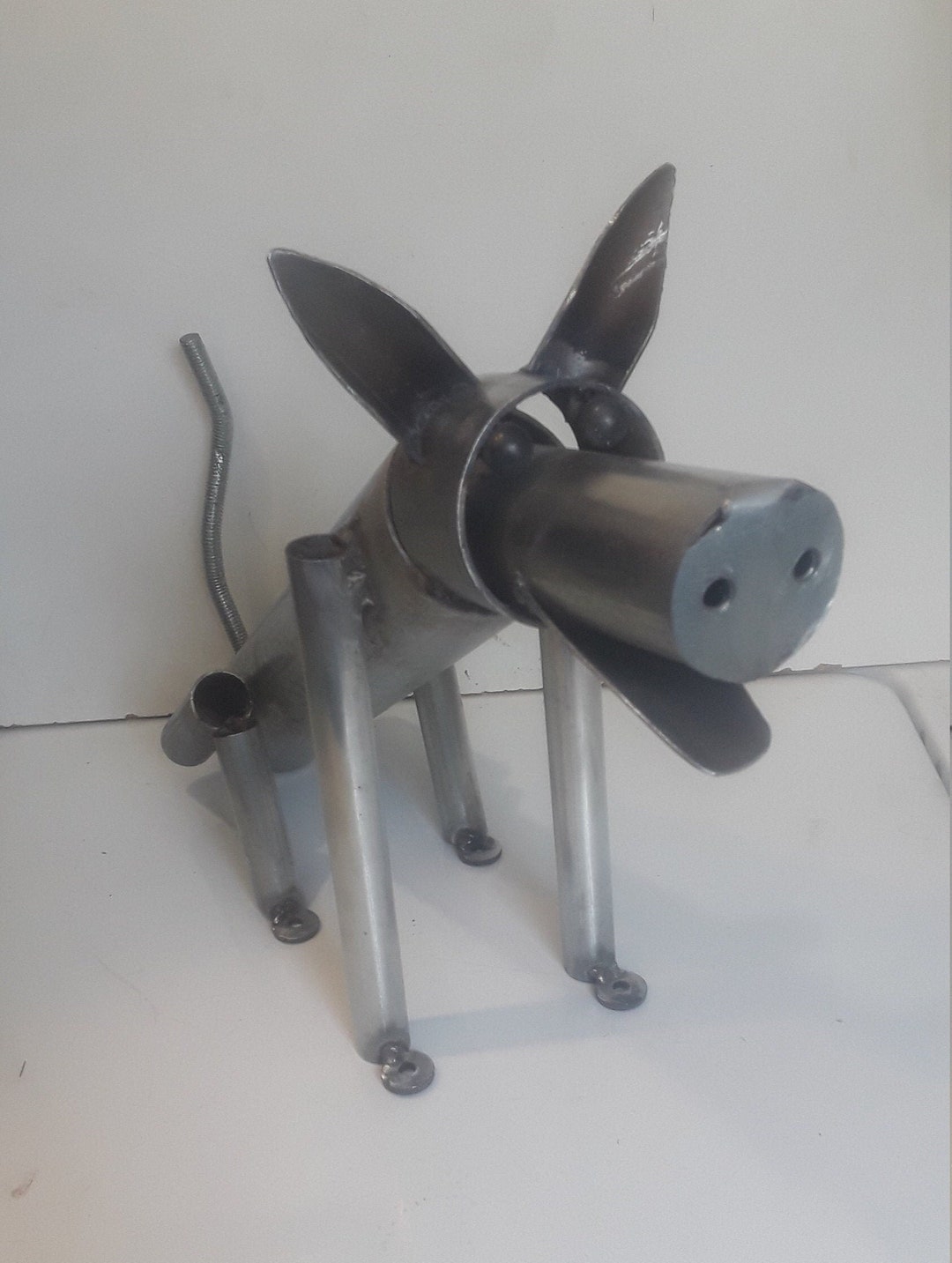 Recycled Metal Sitting Dog Sculpture - Etsy
