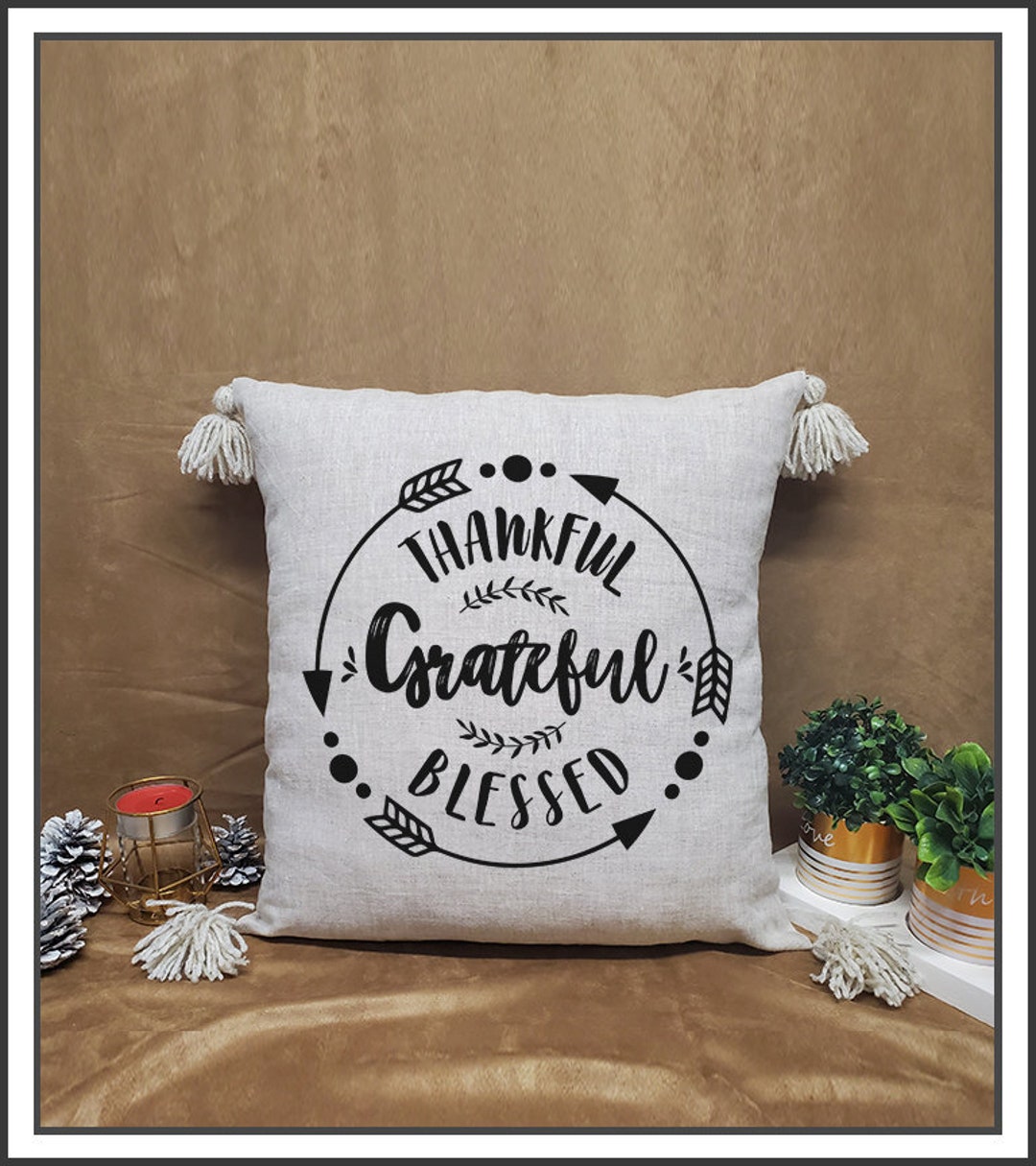 Thankful, Grateful, Blessed Pillow/ Custom Throw Pillow/ Linen Cotton ...