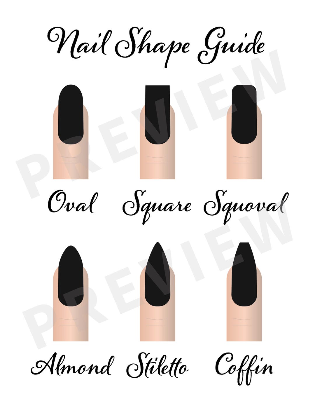 Nail Shape Guide: Salon Signage | Nail Art Reference Sign | 8.5x11 ...