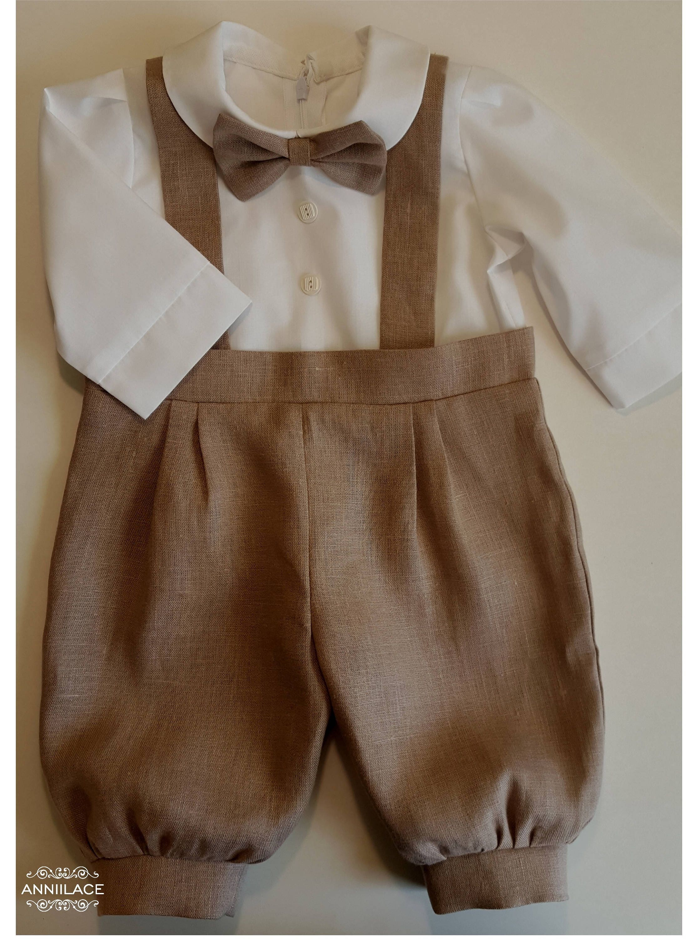 Boy Linen Outfit, Baby Boy Christening Gown, Toddler Clothes Romper ...