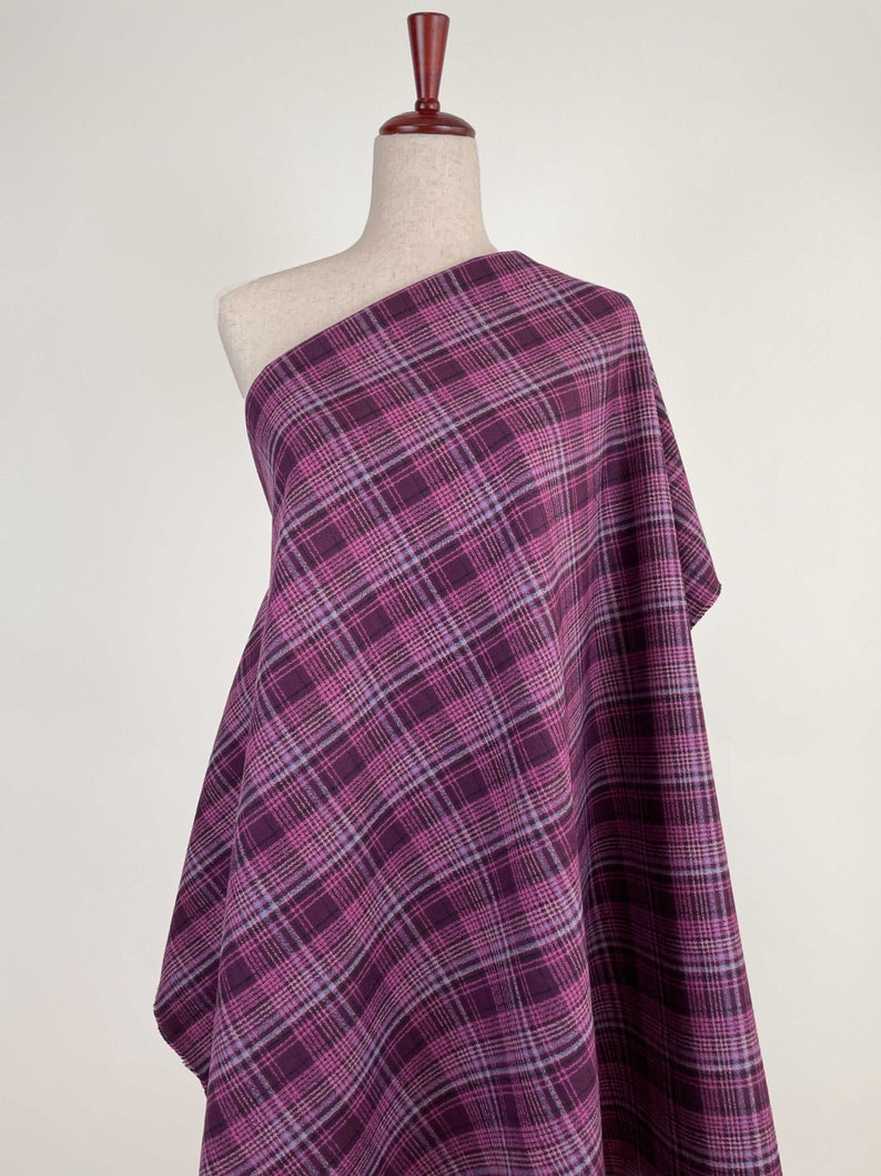 Cozy Organic Cotton Flannel Fabric in Aubergine Plaid | Midweight ...