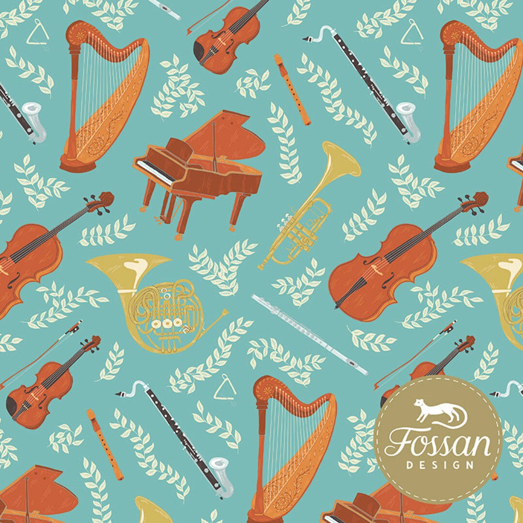 Musical Instruments Fabric | Organic Cotton Jersey Knit Fabric ...