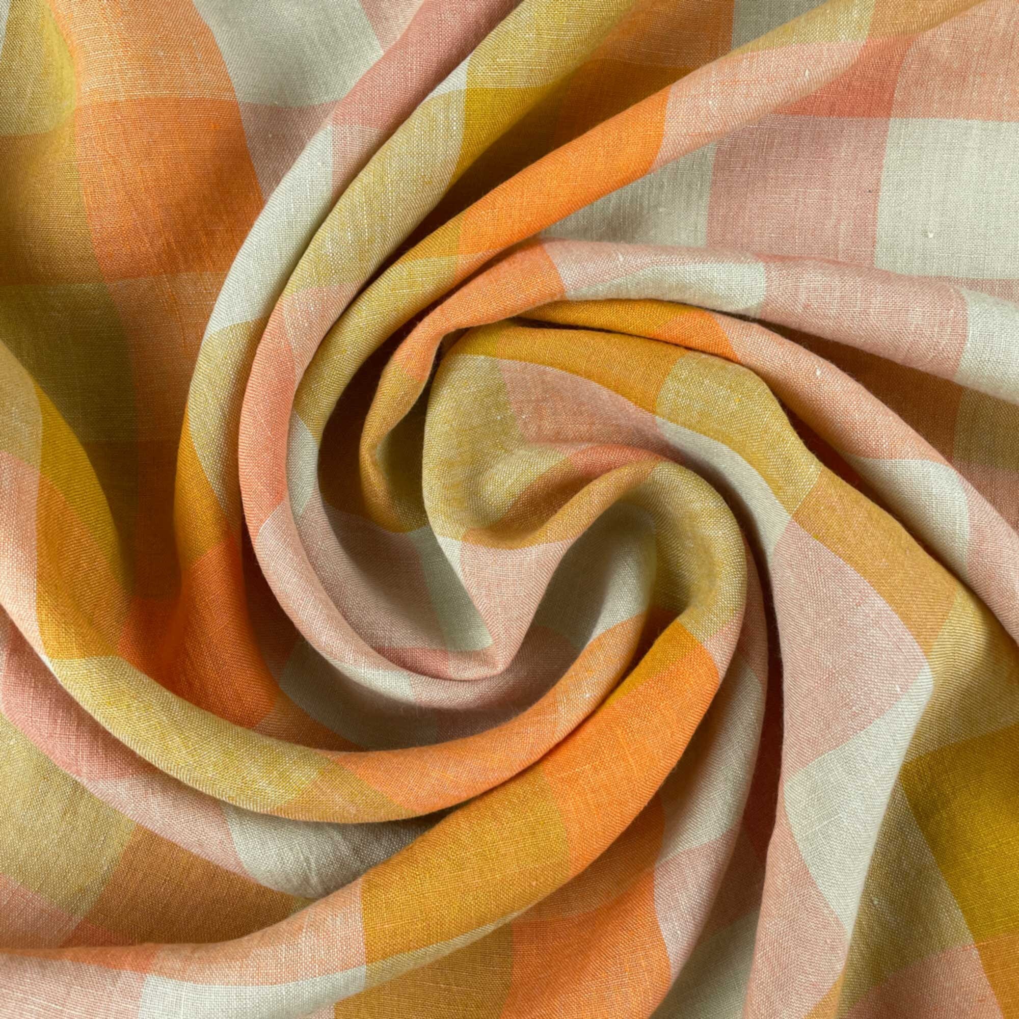 Island Life Laundered Linen Check Fabric in Bright Orange, Coral ...