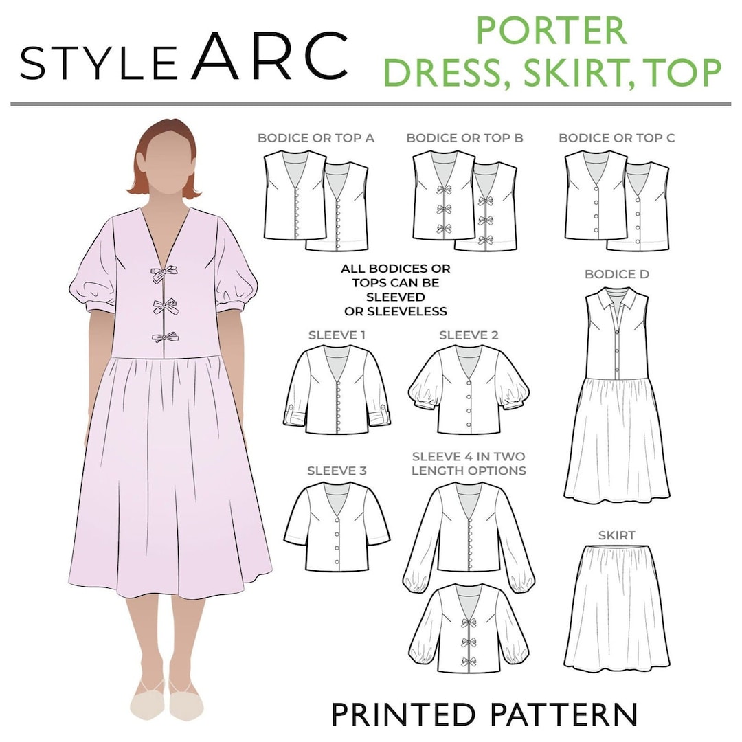 Porter Dress, Skirt & Top Woven Sewing Pattern Pack by Style Arc, US ...