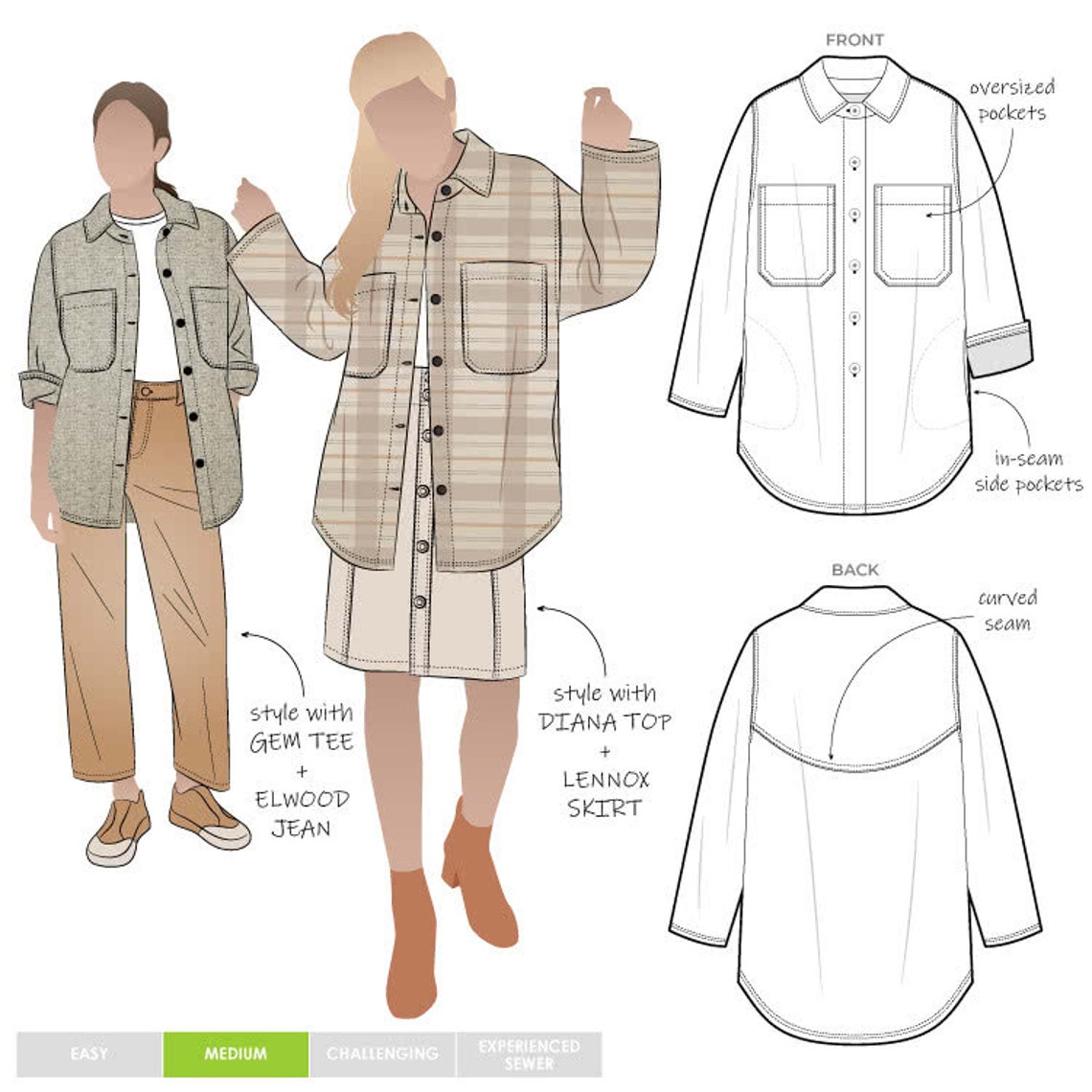 Logan Shacket Jacket/shirt by Style Arc, US Sizes 0-18, Shirt Style ...