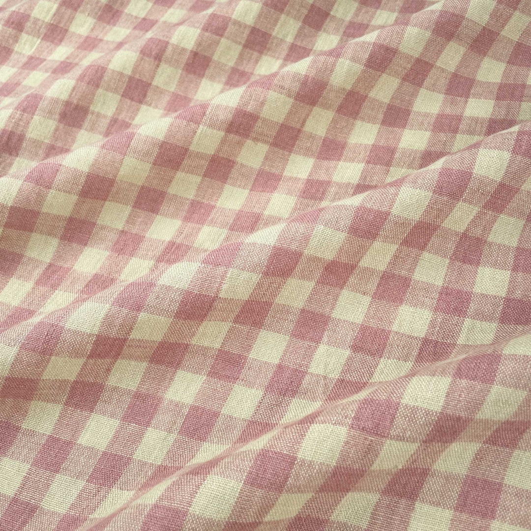 Nougat Laundered Linen Gingham Fabric in Pink & Cream - Etsy