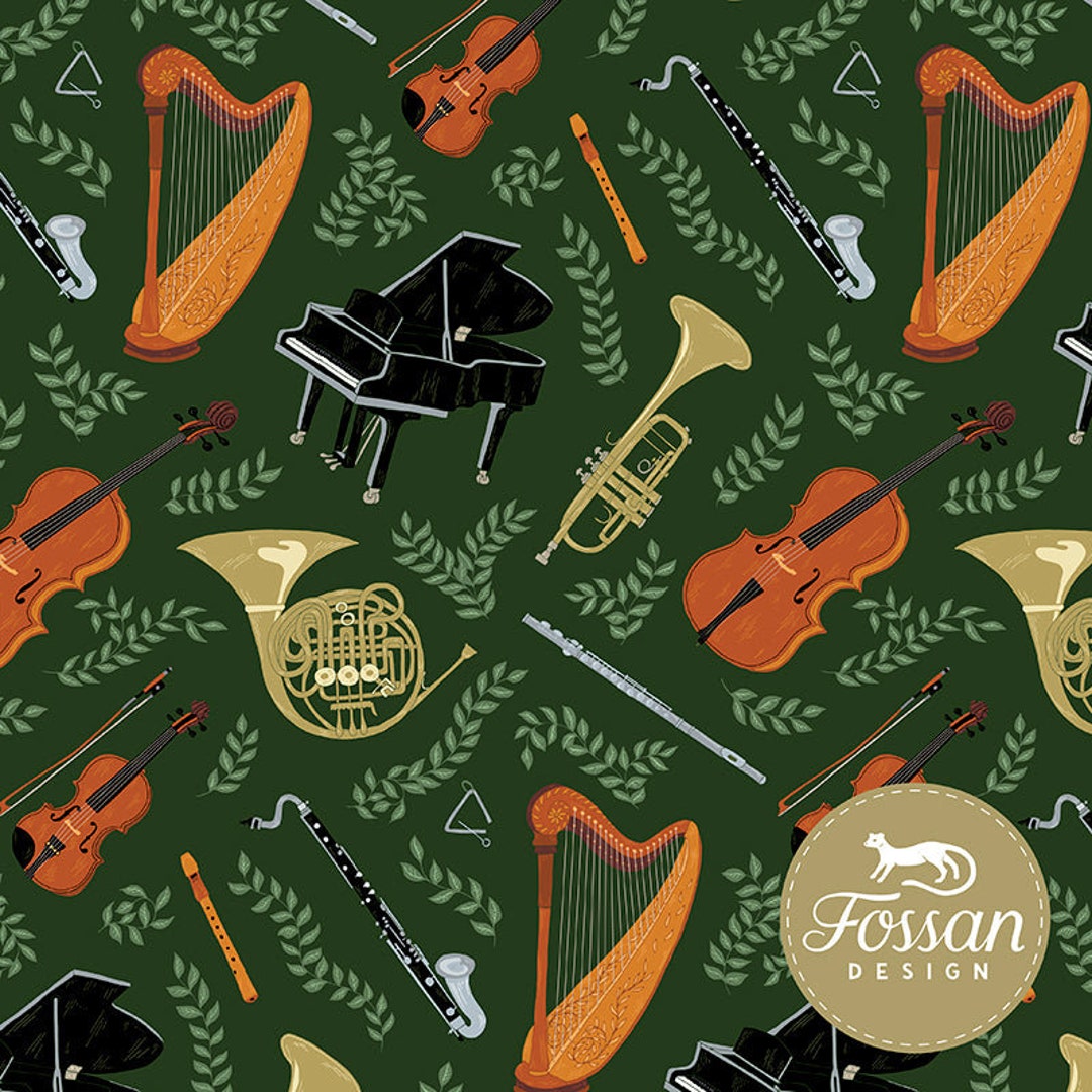 Musical Instruments Fabric | Organic Cotton Jersey Knit Fabric ...