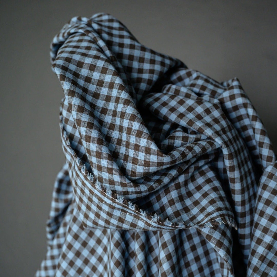 Cotton Linen Gingham Fabric in Northern Blues Gingham | Premium ...