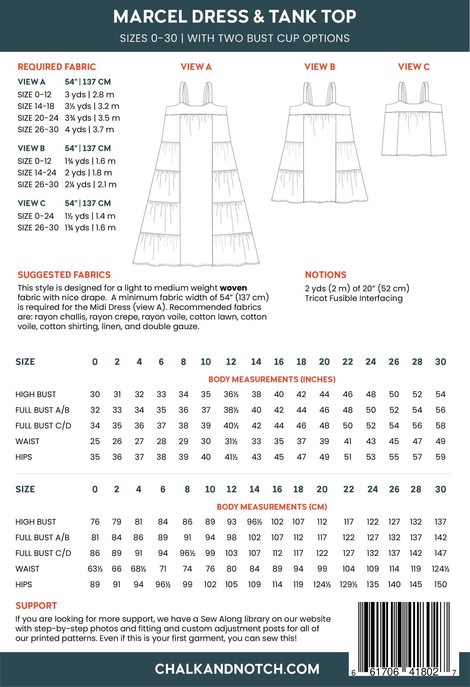 Marcel Dress and Tank Top Sewing Pattern by Chalk & Notch (sizes 0-30 ...