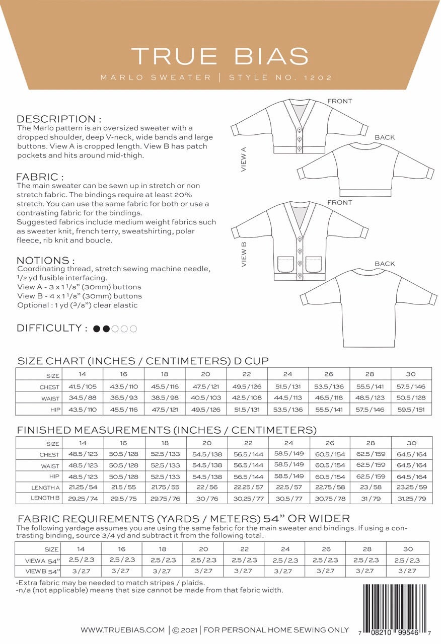 Marlo Sweater Sewing Pattern | Plus Sizes 14-30 | True Bias | Cardigan ...