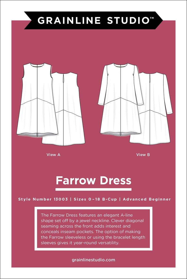 Farrow Dress Sewing Pattern by Grainline Studios, Sizes 0-18 & Plus 14 ...