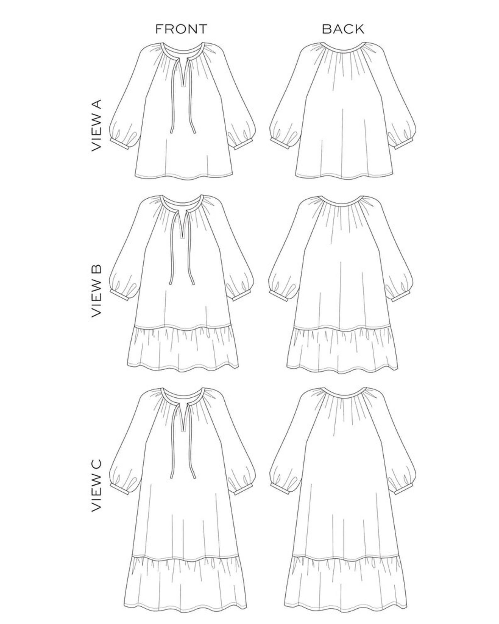 Roscoe Blouse & Dress Sewing Pattern | Sizes 0-18 | True Bias | Poet's ...