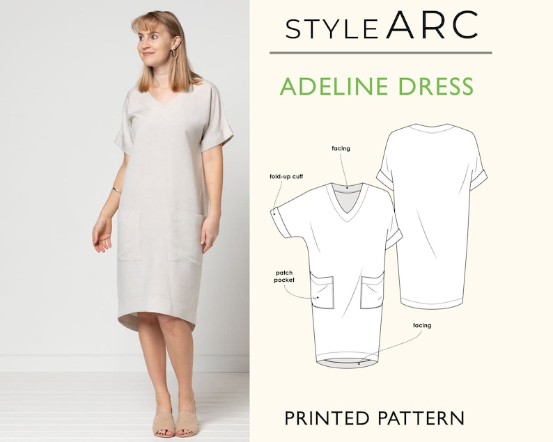 Adeline Designer Dress Sewing Pattern by Style Arc, US Sizes 0-26, Easy ...