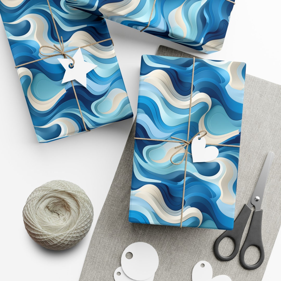 3D Blue Gray and White Wrapping Paper Gift Wrap Beautiful 3D - Etsy