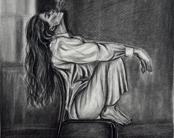 Exhalation Original Woman Charcoal Drawing Aesthetic Wall Art Decor - Etsy