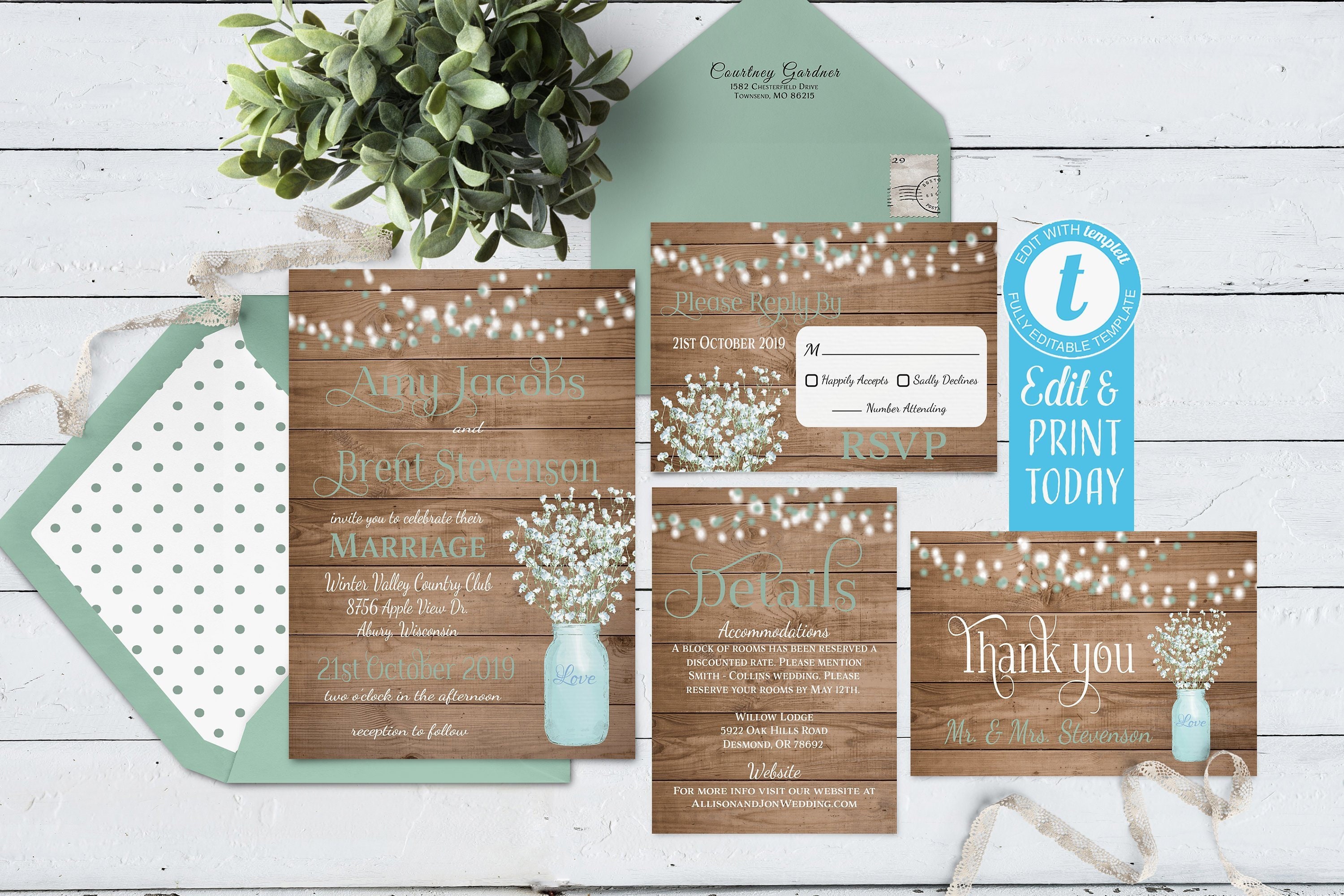 Country Wedding Invitation Instant Download, Rustic Wedding Invite ...