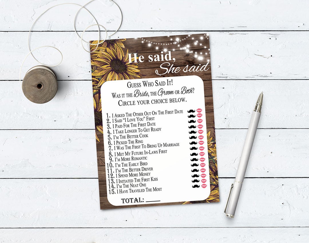 Sunflower He Said She Said Game, Floral Bridal Shower Game Instant ...