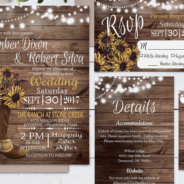 Rustic Sunflower Wedding Invitation Template - Etsy