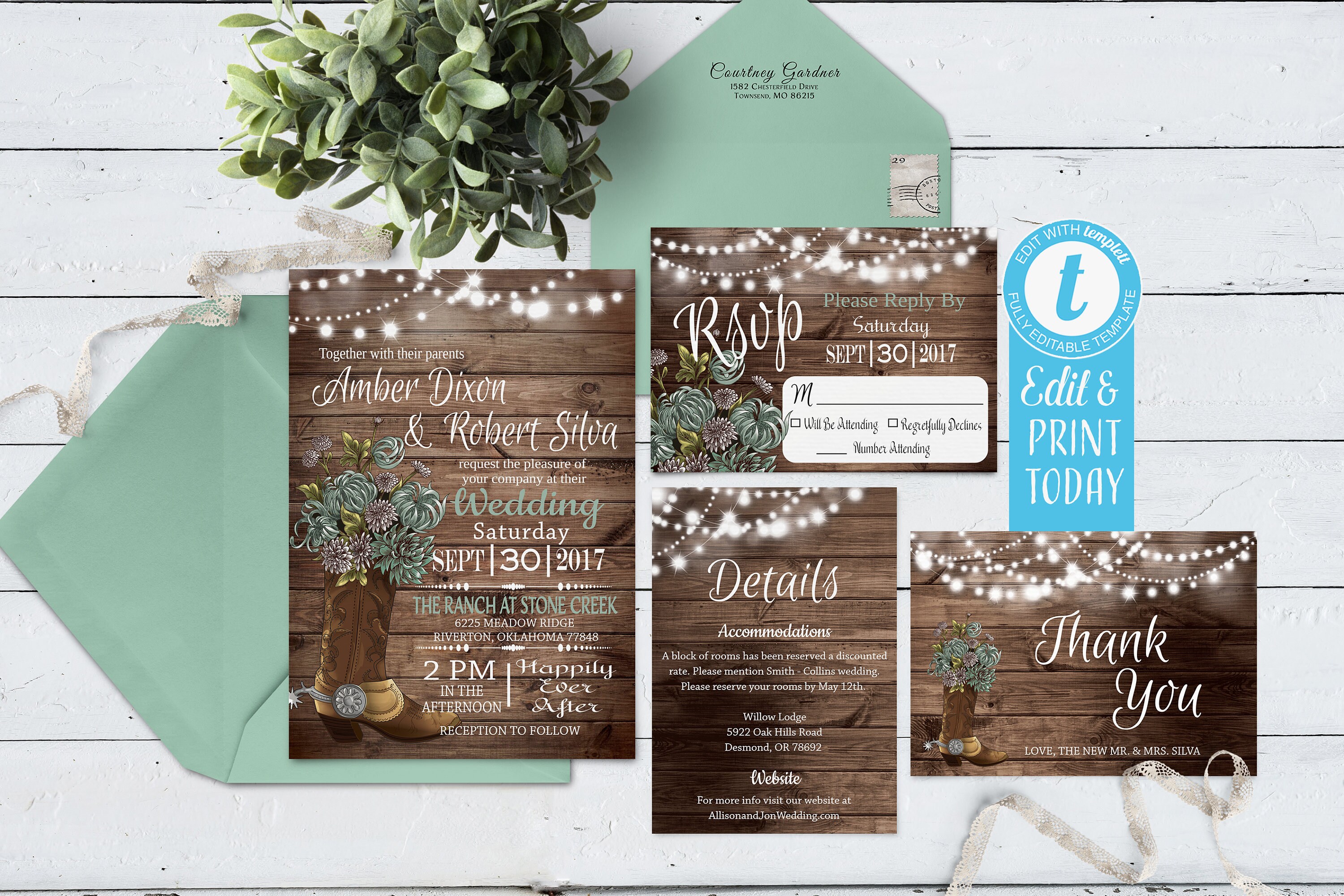 Printable Rustic Wedding Invitation Instant Download, Floral Wedding ...