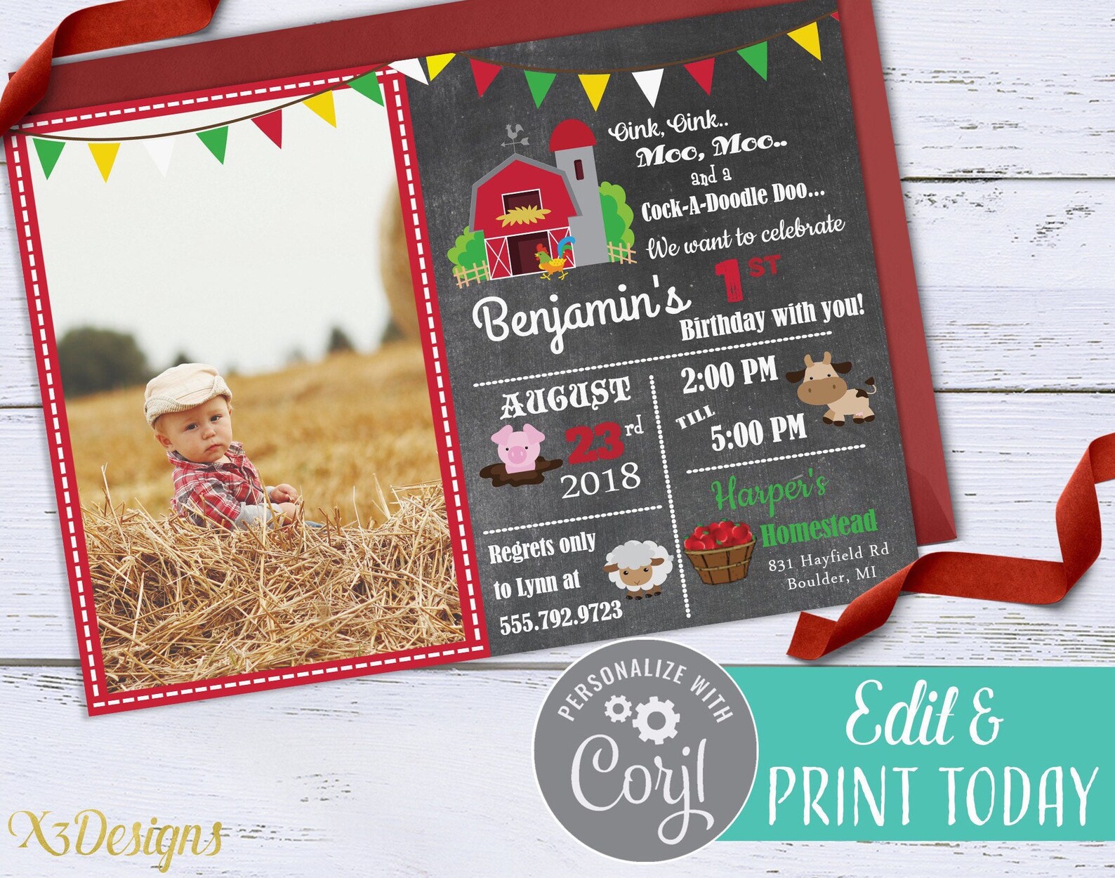 Farm Birthday Invitation Instant Download First Birthday | Etsy