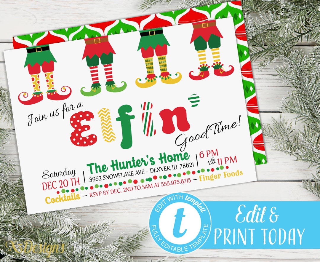 Elf Elfin Good Time Fun Christmas Party Invitation Instant Download ...