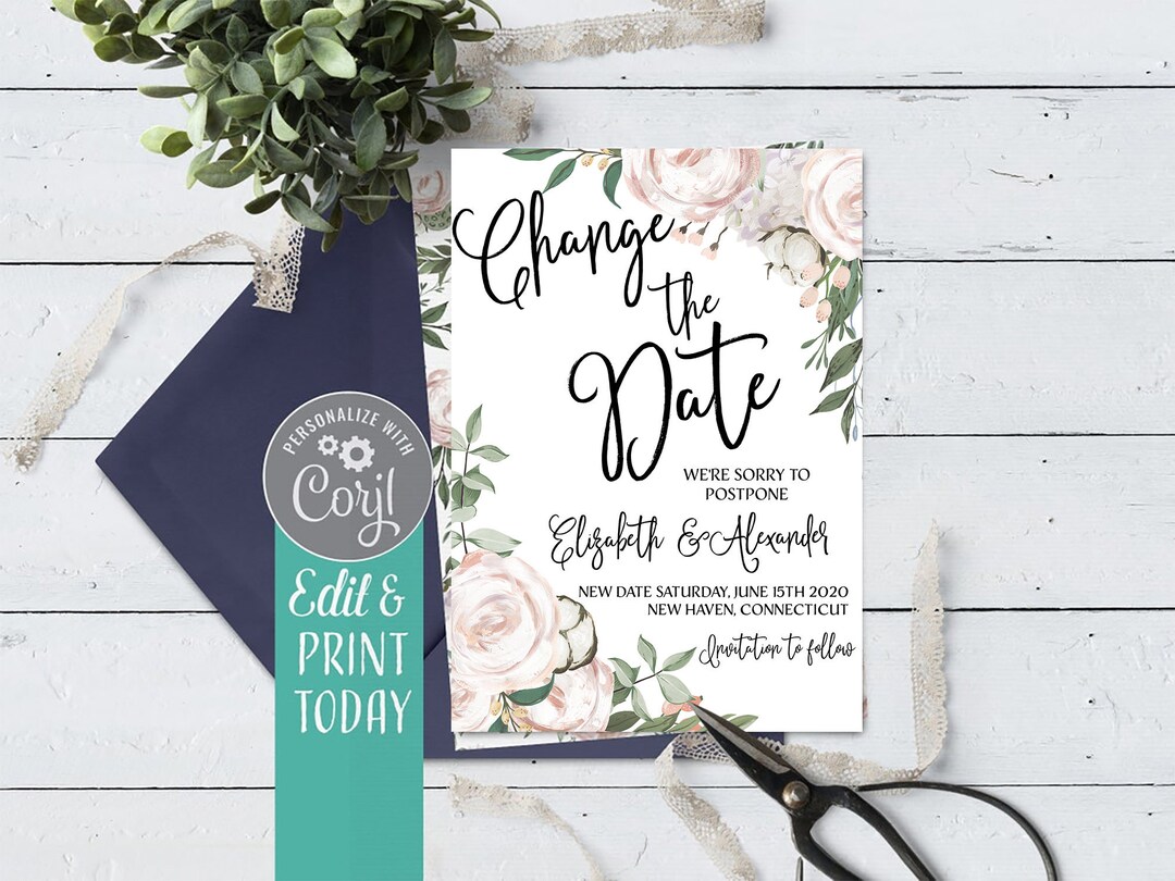 Printable Change the Date Floral Invitation Instant Download Edit ...