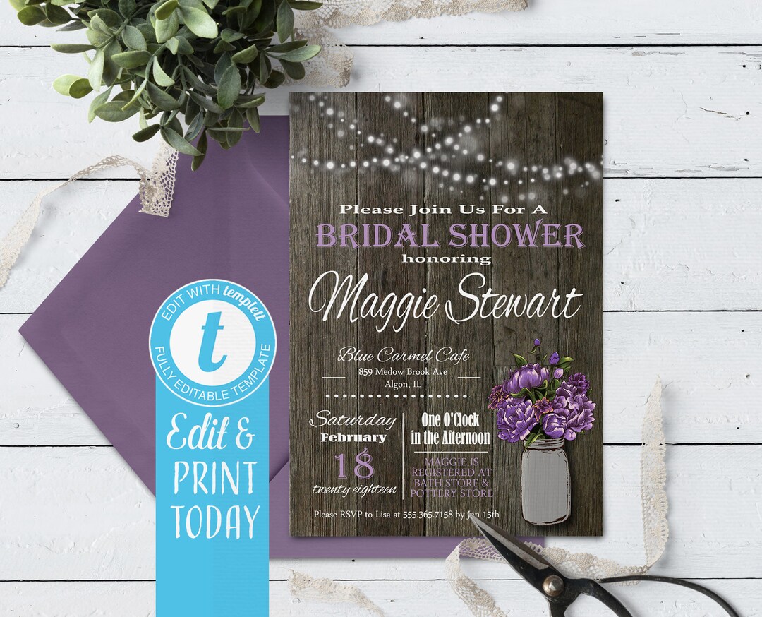 Digital Printable Bridal Shower Invitation, Rustic Bridal Shower ...