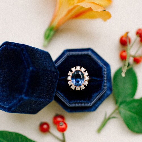 Velvet Ring Box Blue Ring Box - Etsy