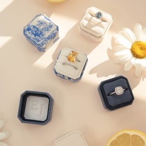 Toile Ring Box, Personalised Wedding Engagement Ring Box, Linen Ring ...