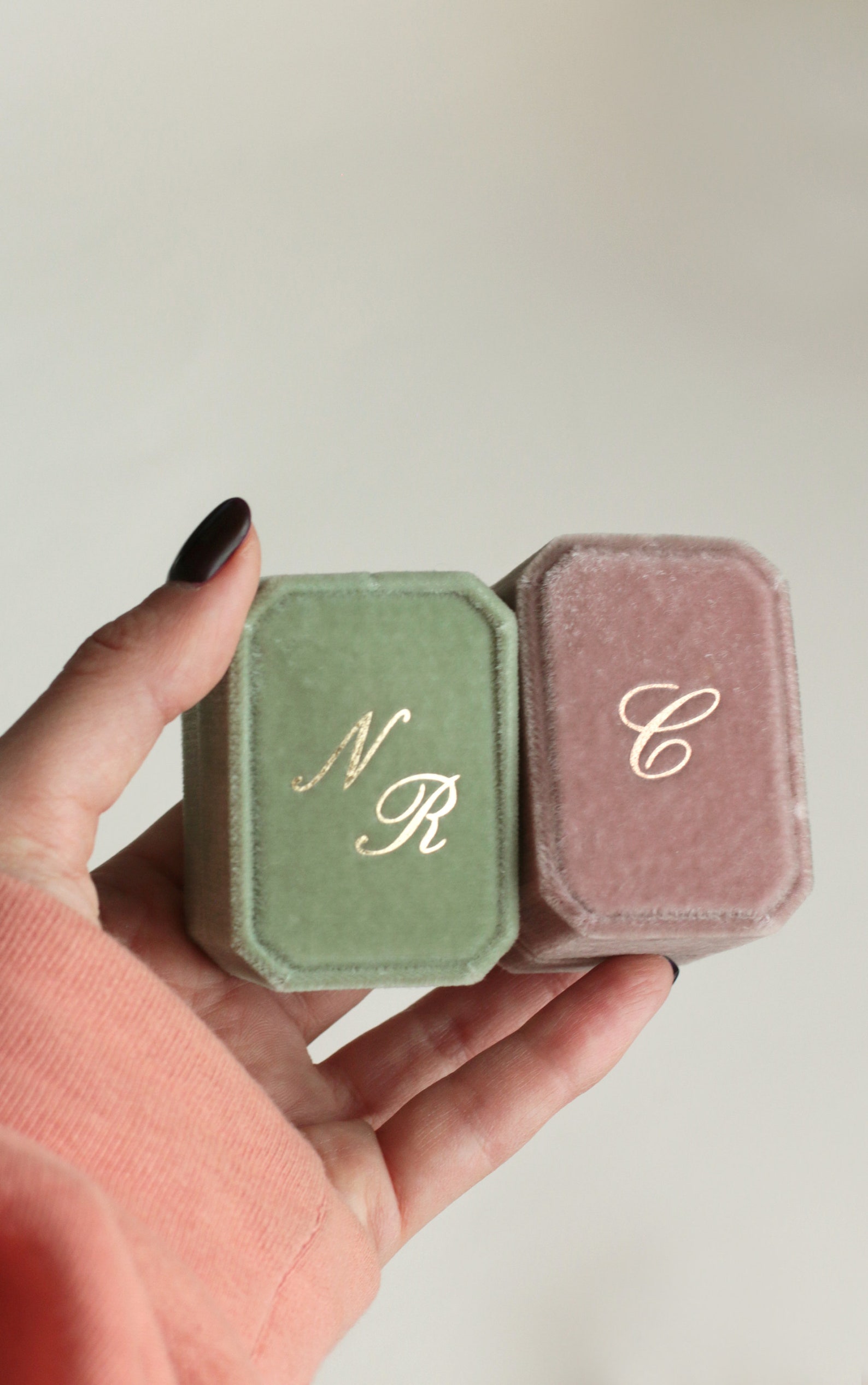 Personalised Triple Ring Box, Velvet Ring Box 3 Slot for Wedding ...