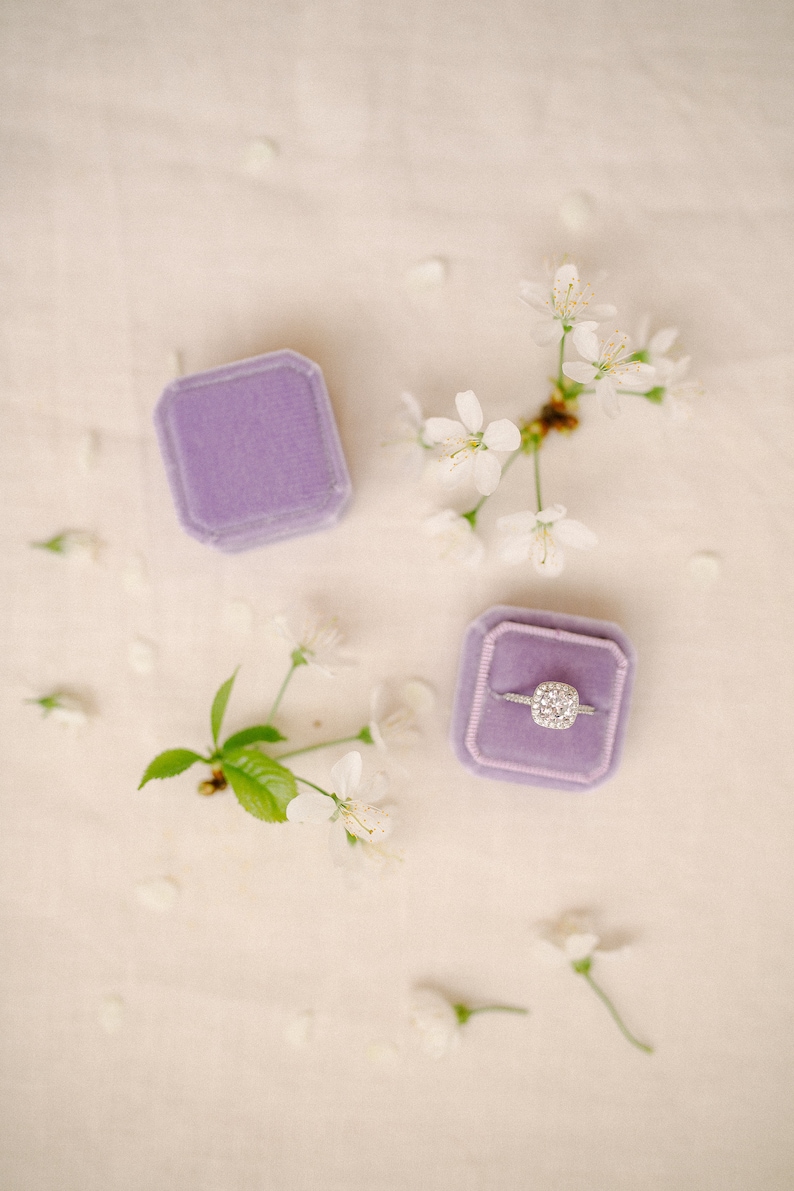Lavender Velvet Ring Box Double Ring Box With Monogram - Etsy