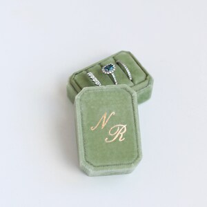Personalised Three Ring Box, Green Triple Ring Box for Wedding Ceremony ...